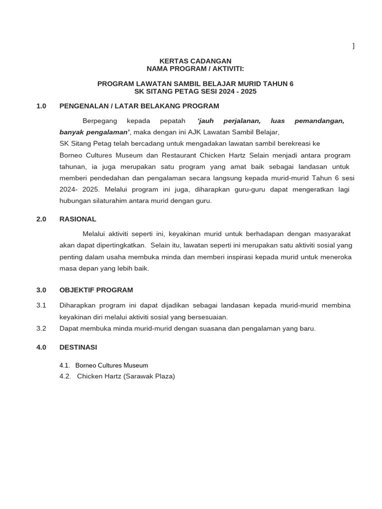 Lawatan Sambil Belajar SK Sitang Petag | PDF