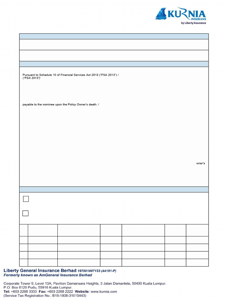 Borang Penamaan Polisi Asuransi | PDF