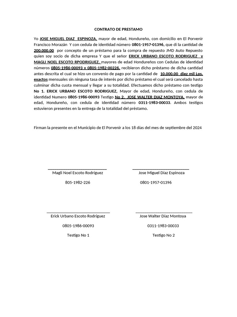 Contrato de Préstamo sin Interés | PDF