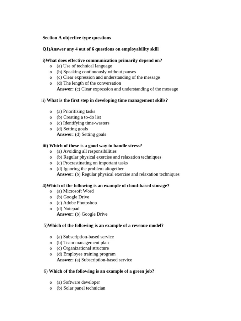 Section A Objective Type Questions | PDF | Artificial Intelligence | Intelligence (AI) & Semantics
