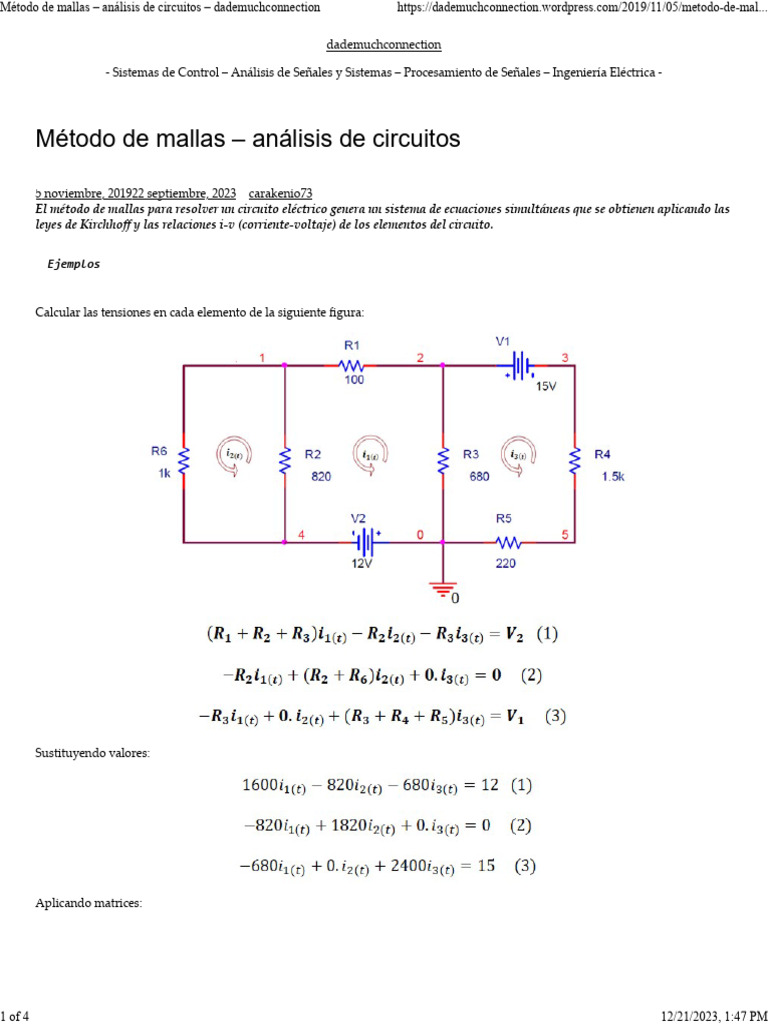 modelo analisis circuitos metod mallas | PDF | Red eléctrica | Análisis de red (circuitos ...