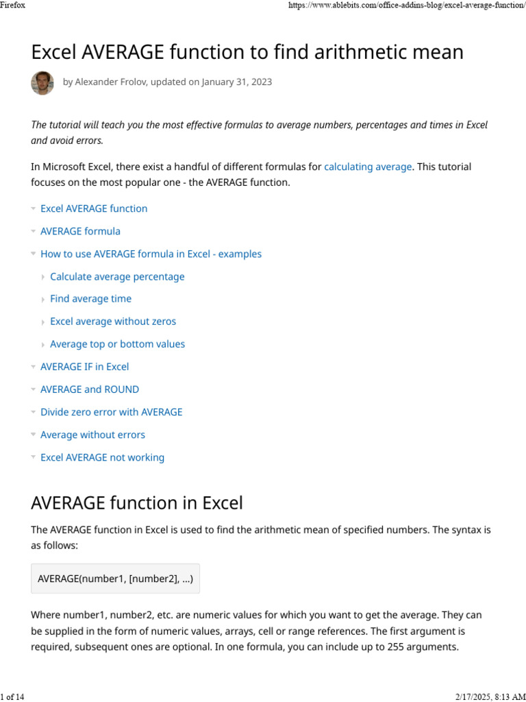 Mastering Excel AVERAGE Function | PDF | Microsoft Excel | Rounding