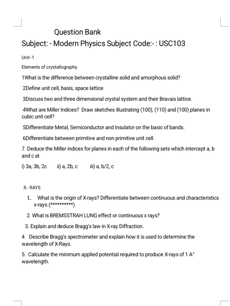 Question Bank 2024 final | PDF | Crystal Structure | Superconductivity