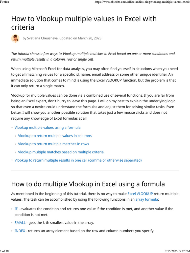 Vlookup Multiple Values in Excel | PDF | Microsoft Excel | Formula