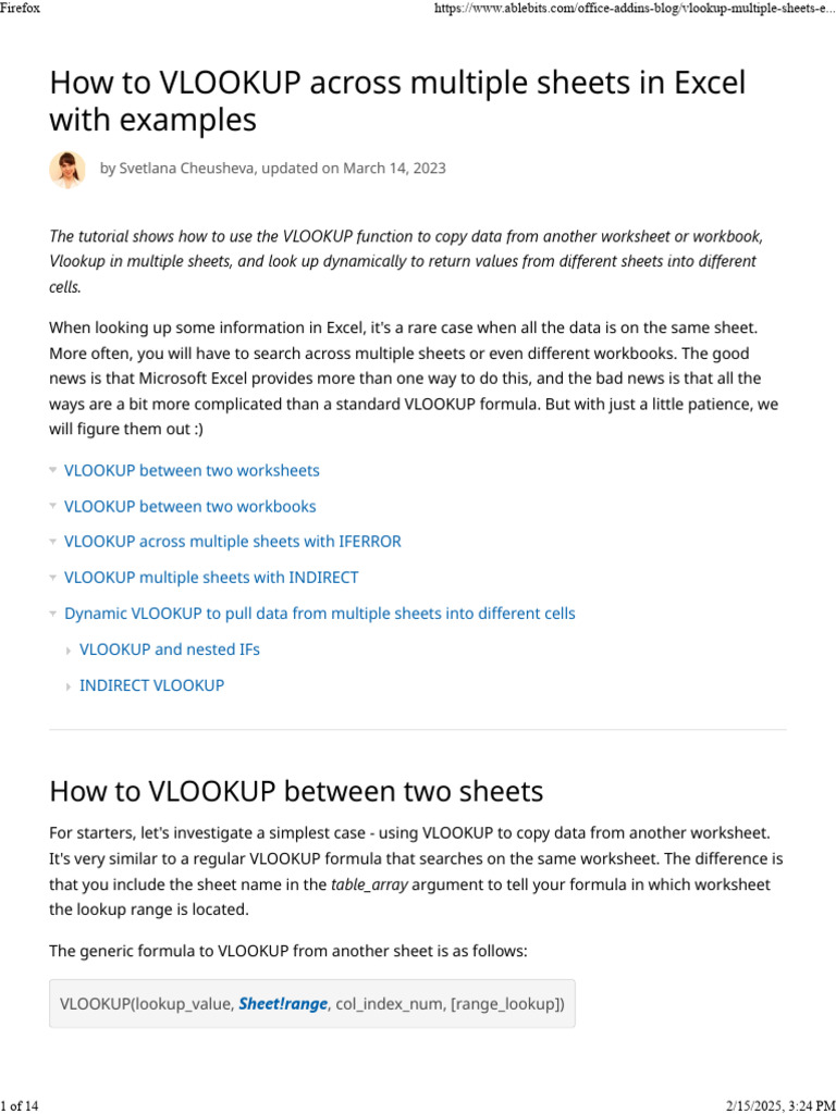 VLOOKUP Across Multiple Excel Sheets | PDF | Microsoft Excel | Spreadsheet