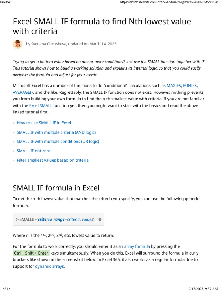 SMALL IF in Excel - Get NTH Smallest Value With Criteria | PDF | Microsoft Excel | Function ...