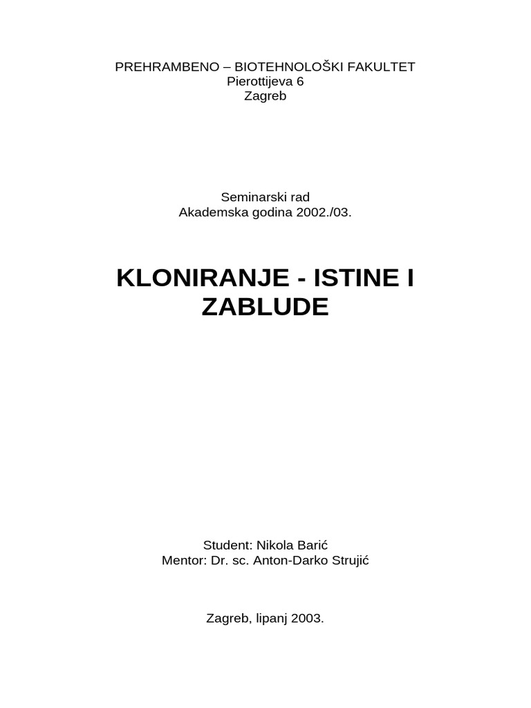 KLONIRANJE ISTINE I ZABLUDE | PDF