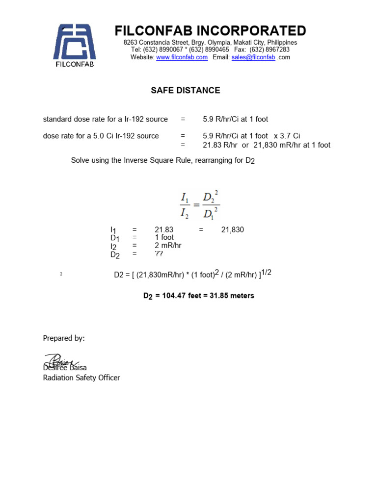 RT Safe Distance Computation 3.8 Ci | PDF