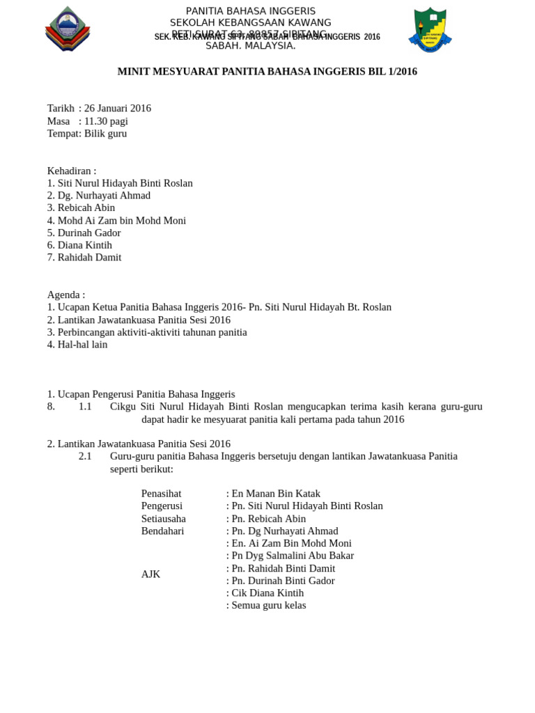 Minit Bi Bil 1, 2016 | PDF