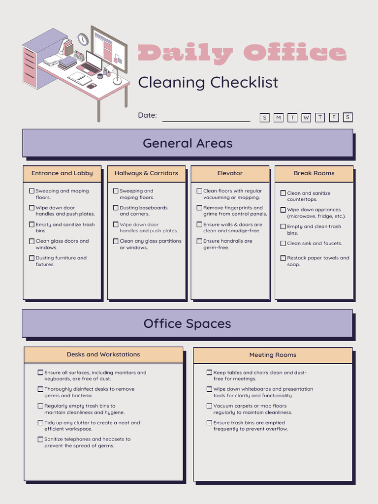 Purple and Orange Simple Lines Daily Cleaning Checklist | PDF | Hygiene ...