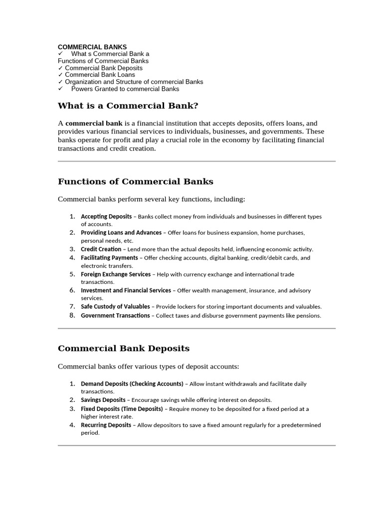 Commercial Banks Handout Group 3 | PDF | Banks | Transaction Account
