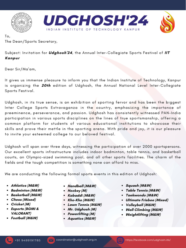 Invitation Udghosh'24 PDF | PDF | Sports