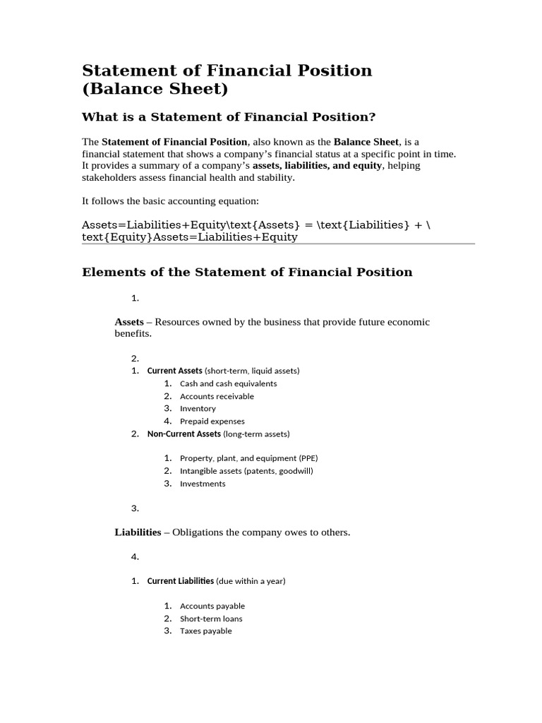 Statement of Financial Position | PDF | Balance Sheet | Equity (Finance)