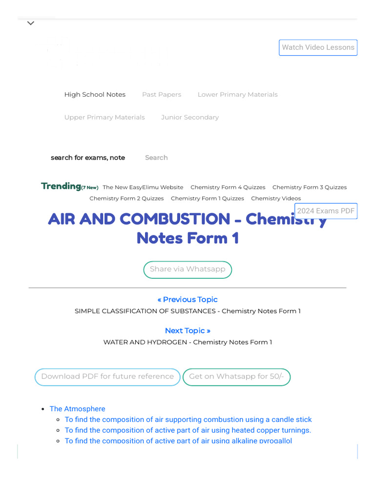 Air and Combustion: Chemistry Notes | PDF | Redox | Magnesium