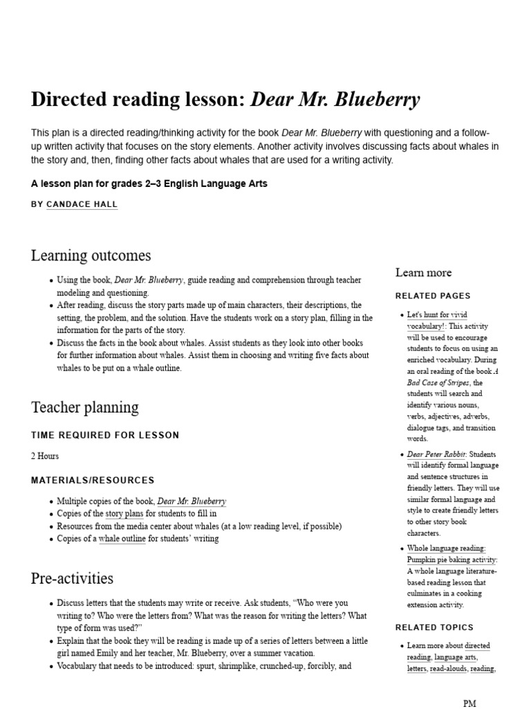 Directed Reading MR Blueberry | PDF | Linguistics | Learning