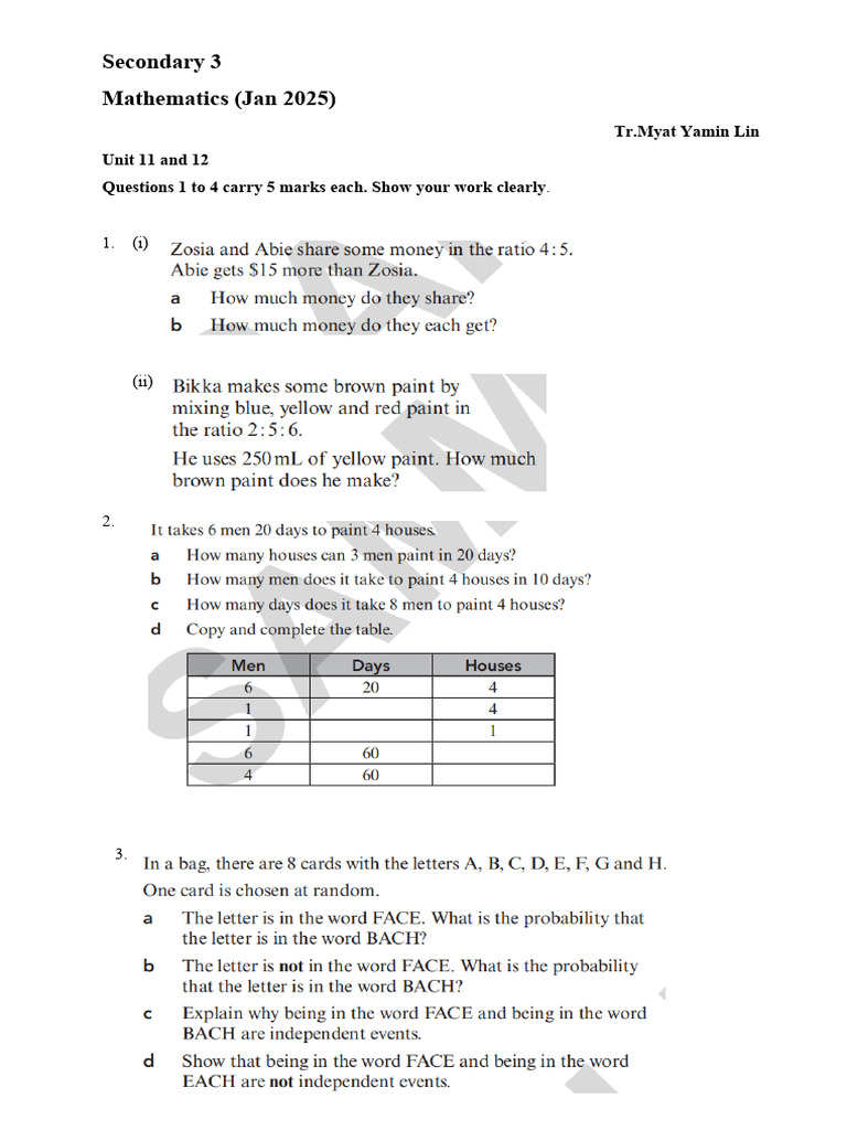 Secondary 3 Math Unit 11 & 12 Guide | PDF