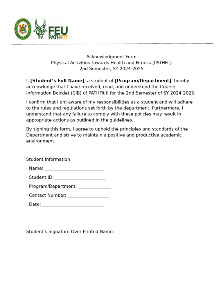 Path Fit I I Acknowledgment Form | PDF