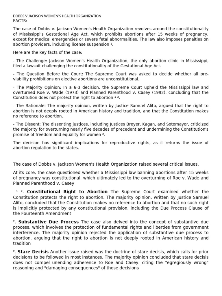 Dobbs v Jackson World Health Organization | PDF | Planned Parenthood V ...