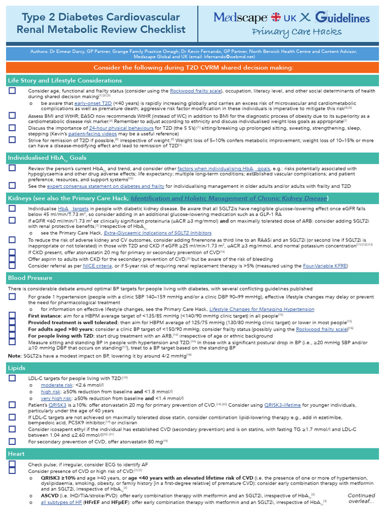 T2D CVRM Checklist Jan 25 | PDF | Hypertension | Blood Pressure