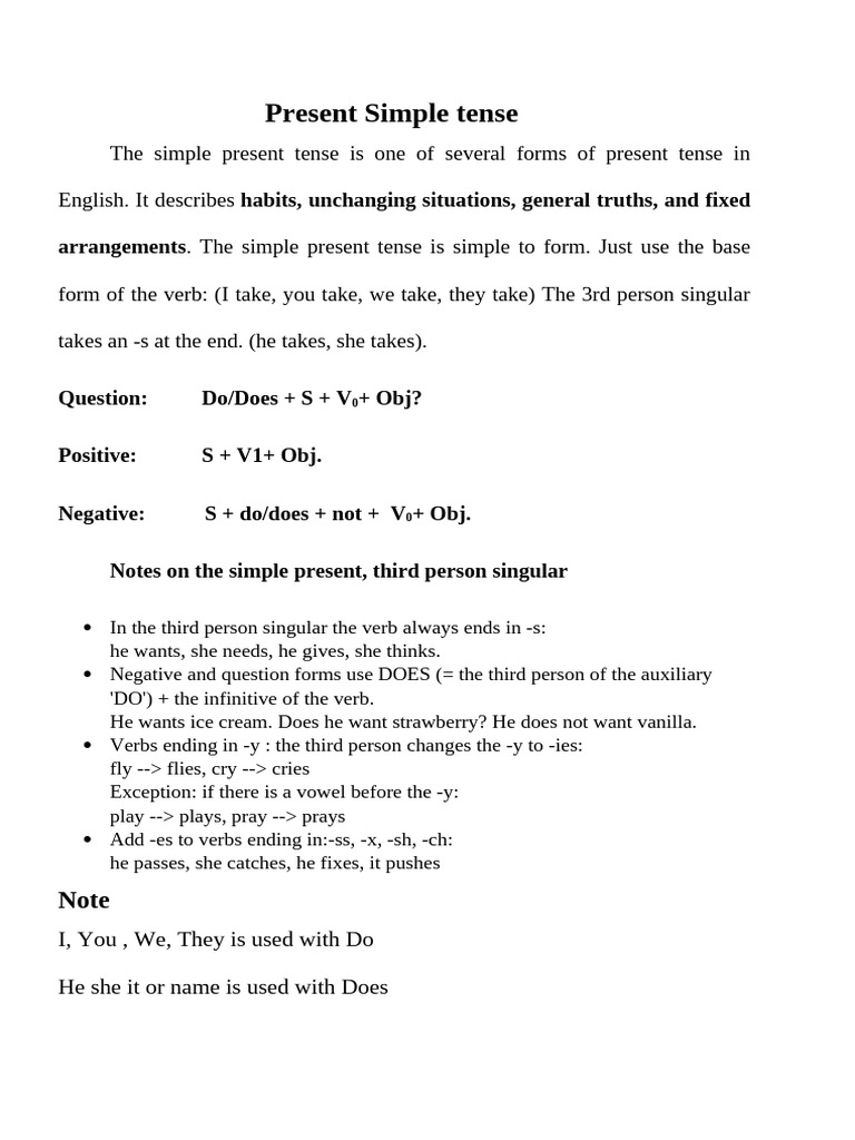 Present Simple Tense | PDF | Language Mechanics | Languages