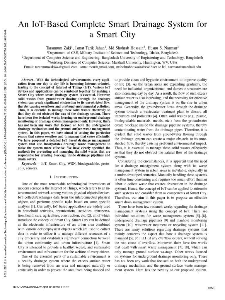 An IoT-Based Complete Smart Drainage System For A Smart City | PDF | Internet Of Things | Drainage