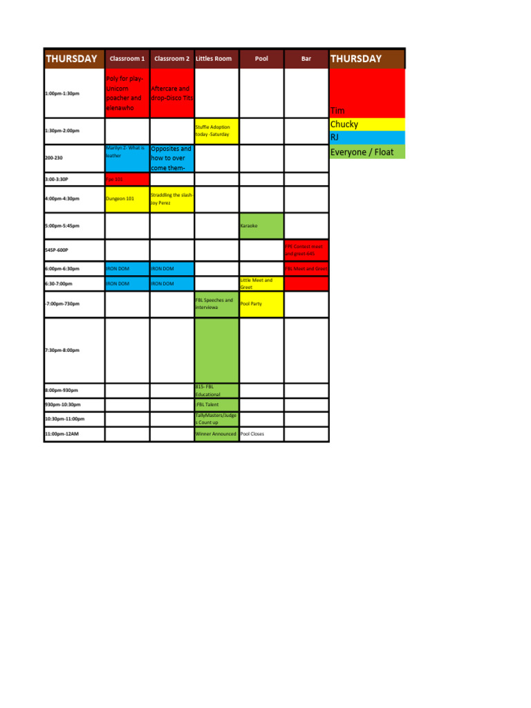 FPE Photo Schedule | PDF | Mating | Sexual Slang