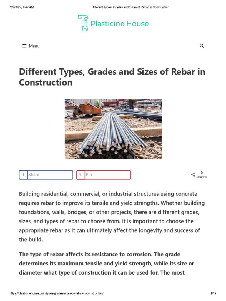 Different Types Grades and Sizes of Rebar in Construction | PDF | Steel ...