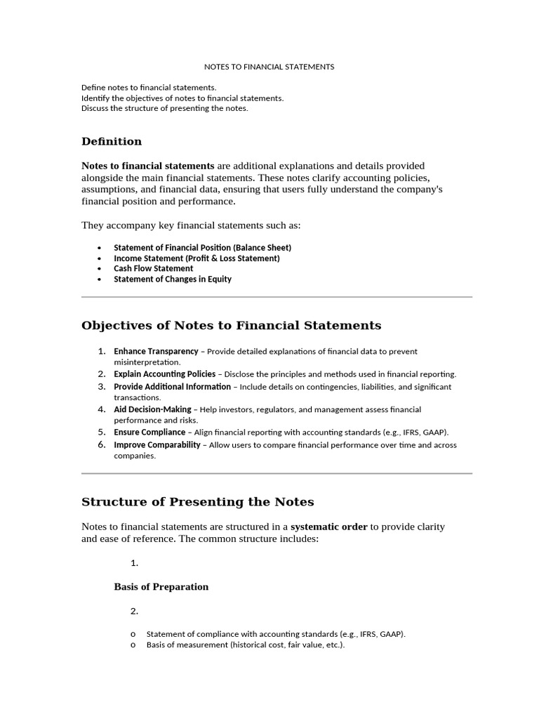 Financial Statement Notes Guide | PDF | Historical Cost | Income Statement