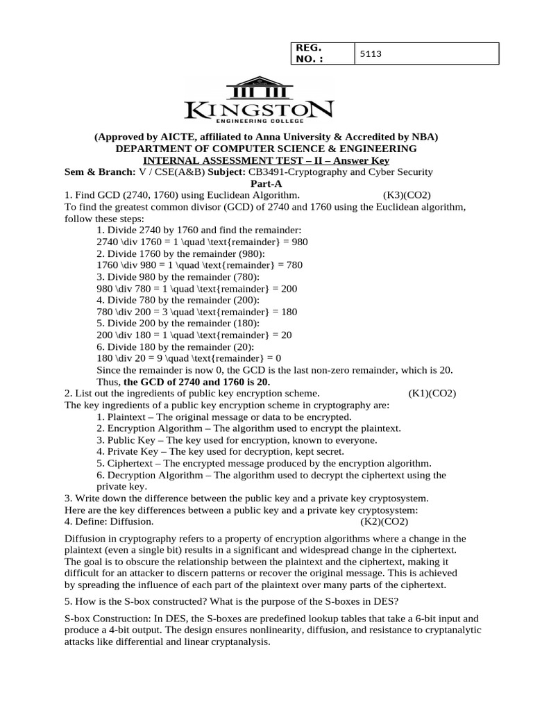 CCS IAT-2 Answer Key (1) | PDF | Encryption | Group (Mathematics) CCS IAT-2 Answer Key (1) | PDF | Encryption | Group (Mathematics)