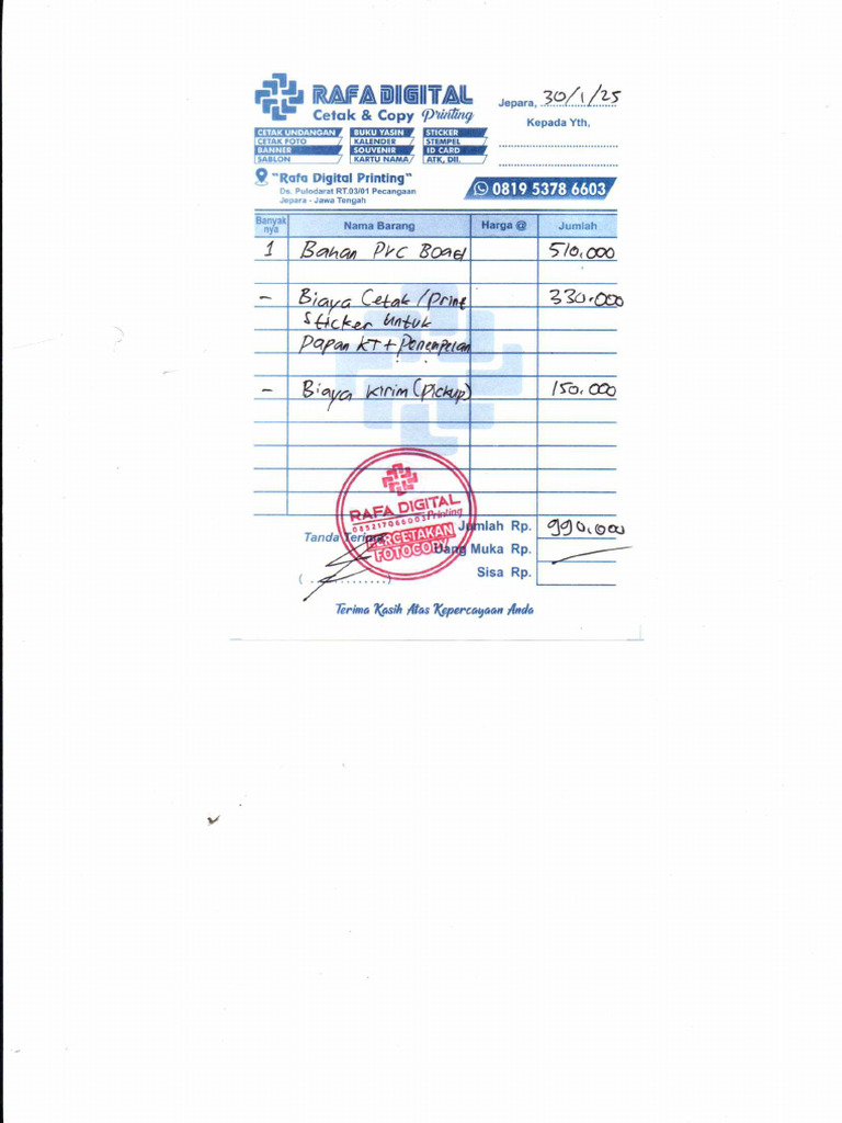 Invoice Rafa Digital Printing | PDF