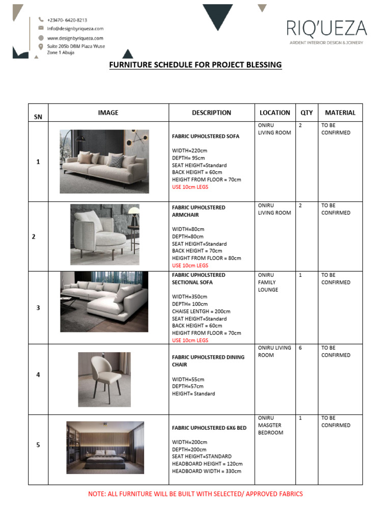 Furniture Order For Sunday | PDF | Chair | Upholstery