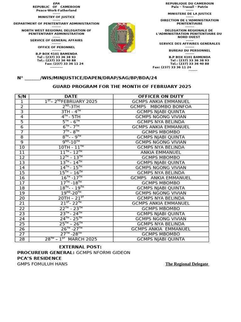 February 2025 Guard Program Schedule | PDF