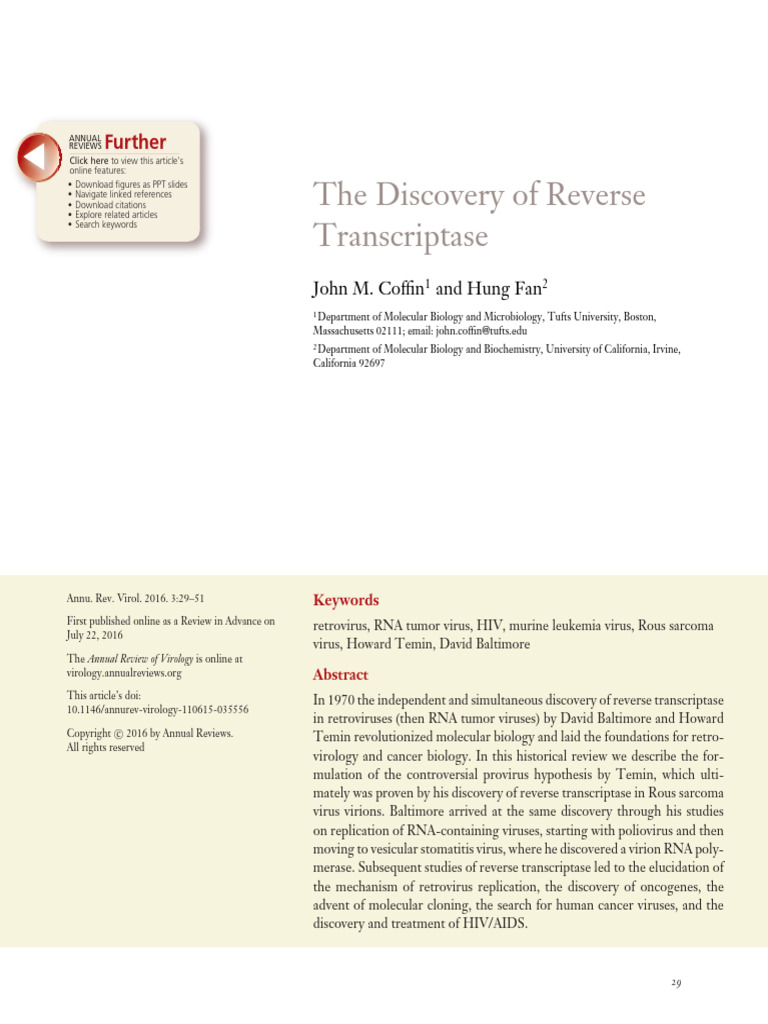 The Discovery of Reverse Transcriptase | PDF | Retrovirus | Virus