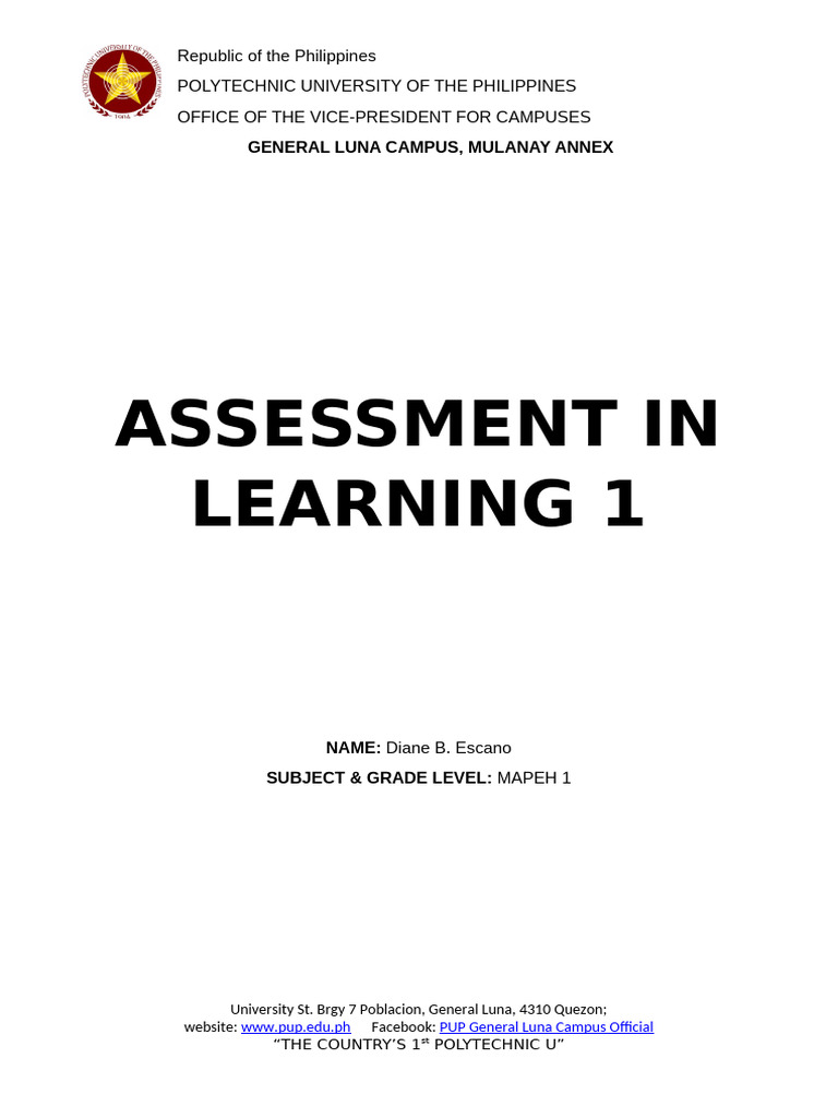 Assessment in Learning 1 | PDF
