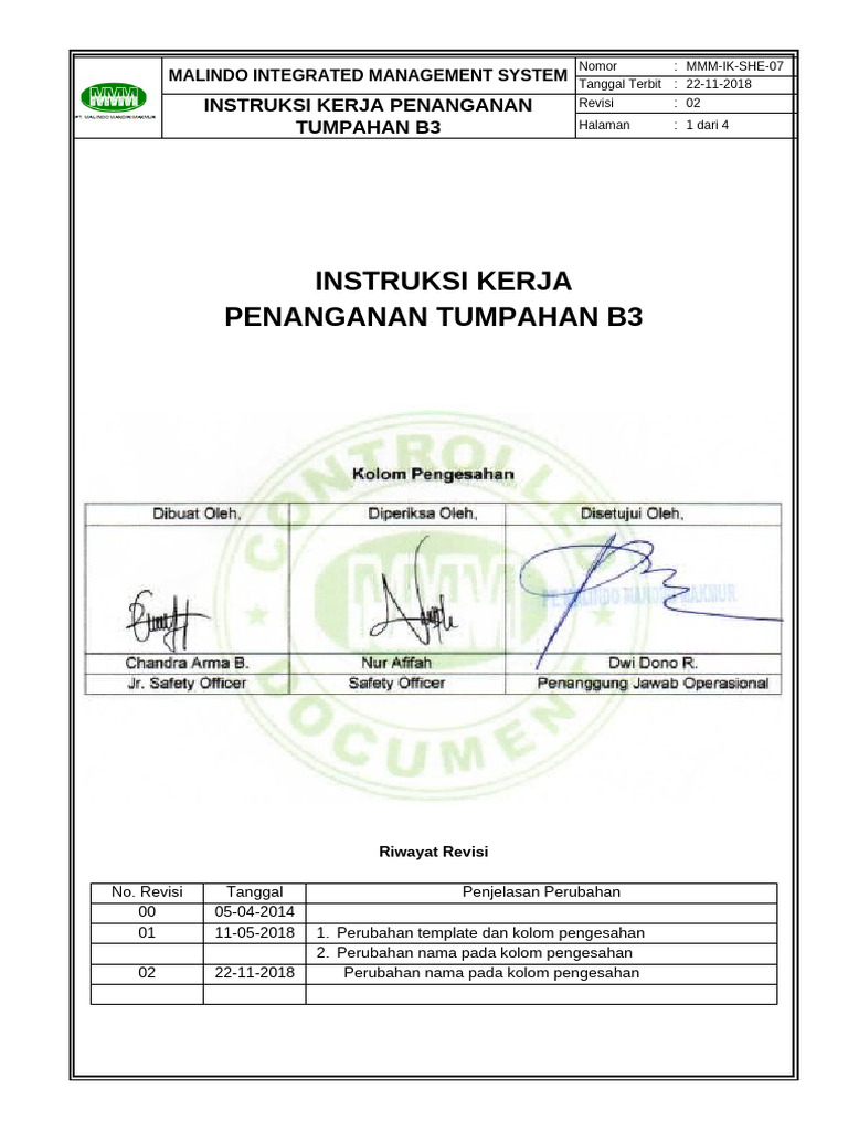 MMM-IK-SHE-07 - 02 (Instruksi Kerja Penanganan Tumpahan B3) | PDF