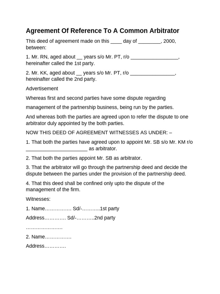 Agreement of Reference To A Common Arbitrator | PDF