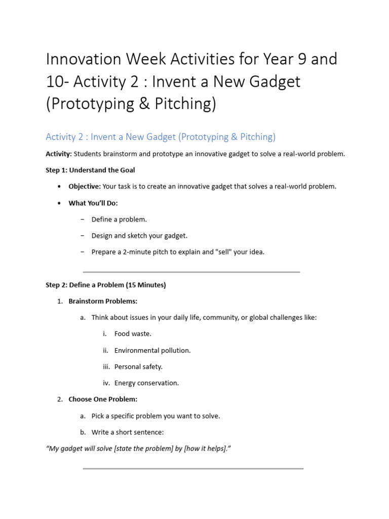 Innovation Week Activities for Year 9 and 10- Activity 2 _ Invent a New ...