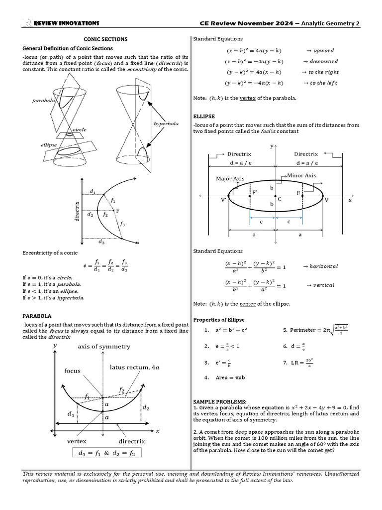 Conic Sections Review for Analytic Geometry | PDF | Classical Geometry ...