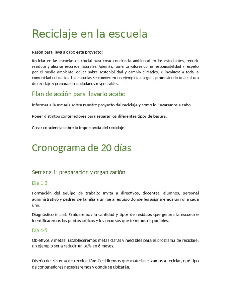 Reciclaje en La Escuela | PDF | Reciclaje | Residuos