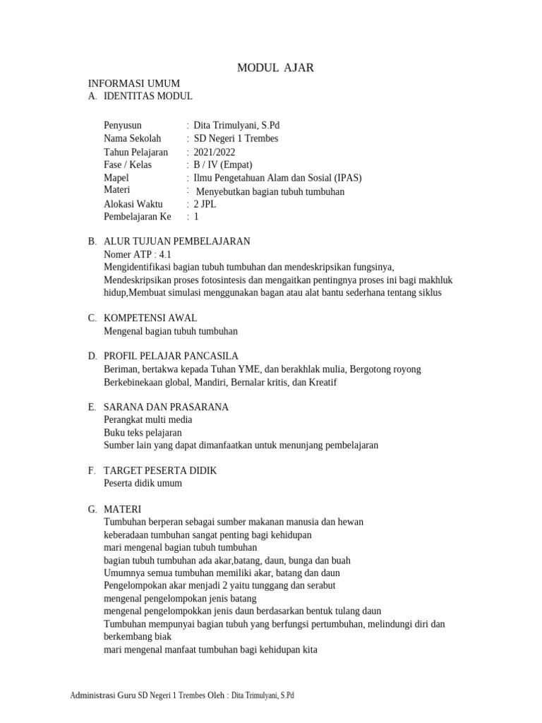 Modul Ajar Ipas KL 4 | PDF