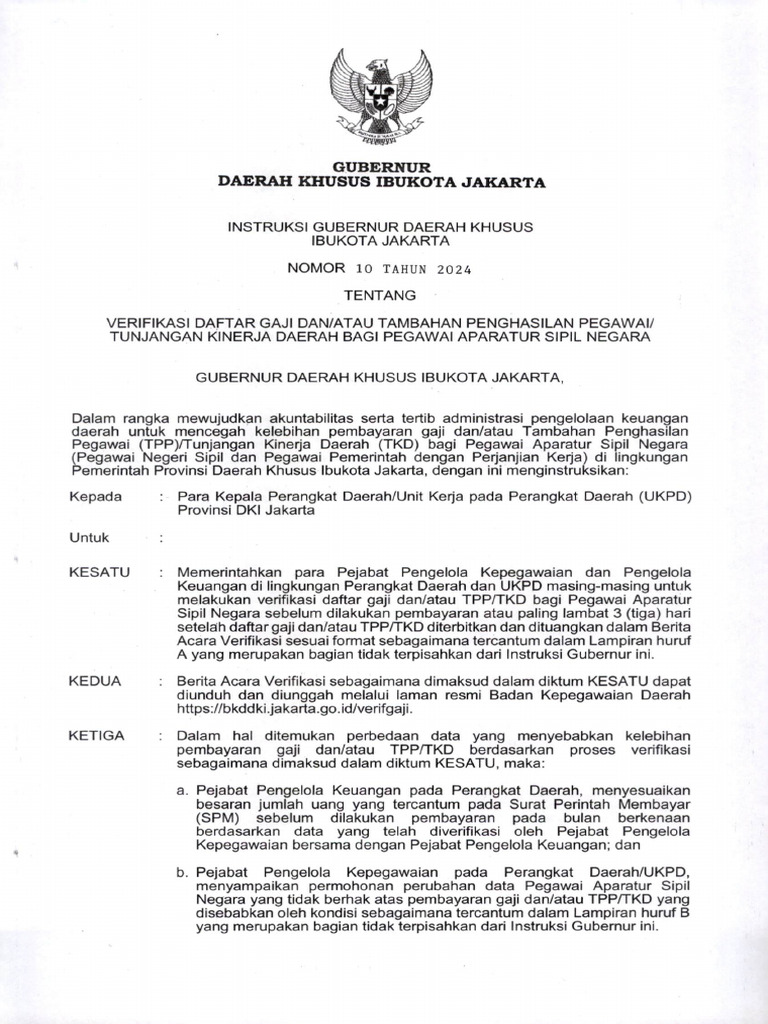 LV - BKD - Ingub No 10 Tahun 2024 Tentang Verifikasi Daftar Gaji Dan Atau TPP TKD Bagi Pegawai ...