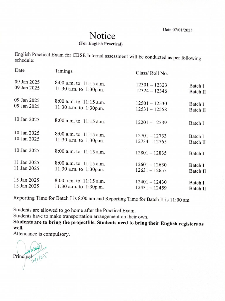 12 English Practical Schedule Pdf
