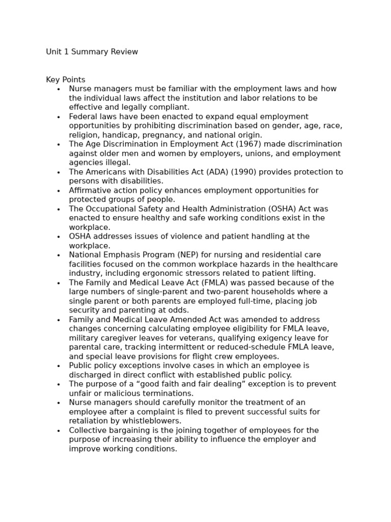 Unit 1 Summary Review | PDF