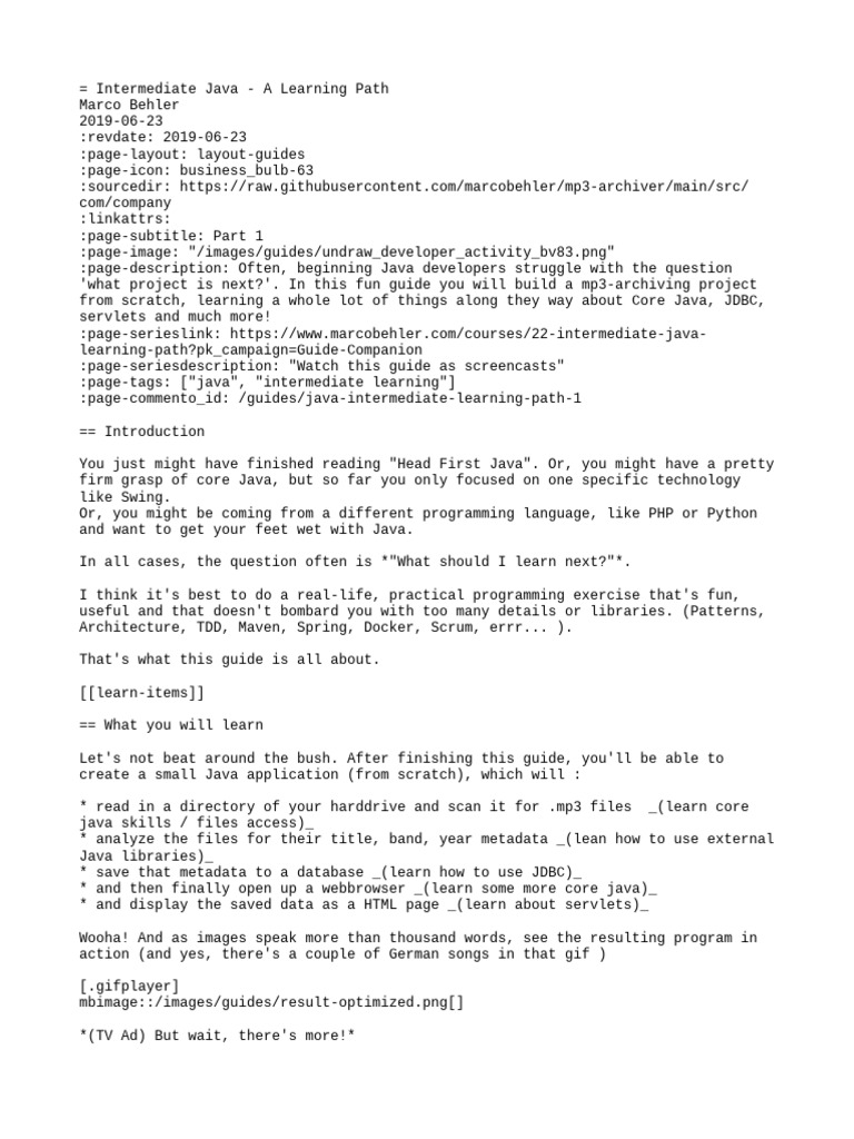 Java Intermediate Learning Path 1.adoc | PDF | Databases | Java (Programming Language)