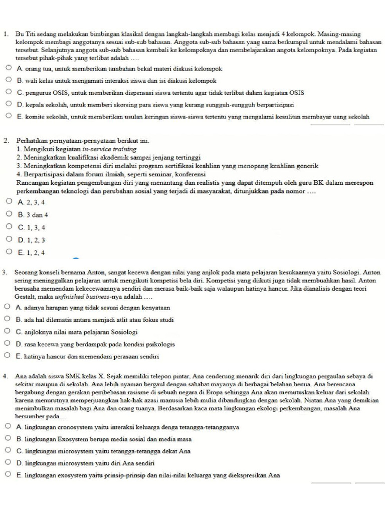 Soal UP PPG BK 2021 | PDF