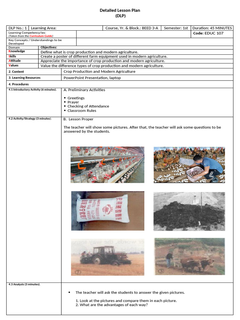Crop Production & Modern Agriculture Lesson Plan | PDF | Agriculture ...