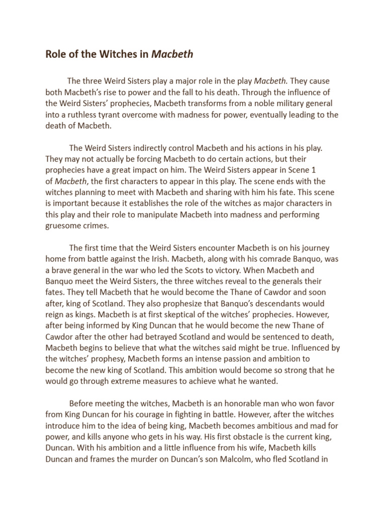 Role of the Witches in Macbeth | PDF | Macbeth | Shakespearean Characters