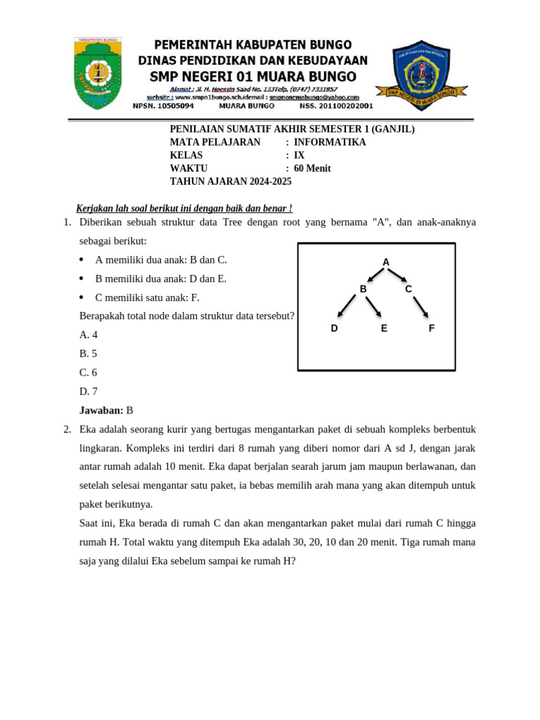 IT SOAL PAS S1 KELAS 9 INFORMATIKA 2024-2025 | PDF