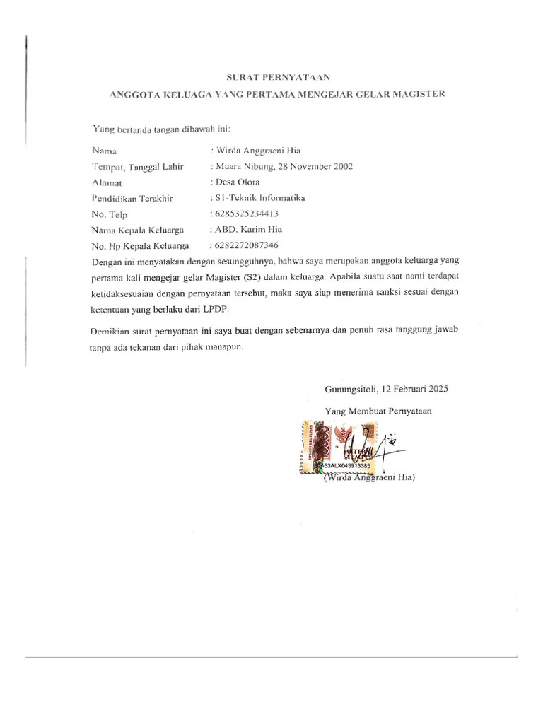 Surat Pernyataan LPDP | PDF