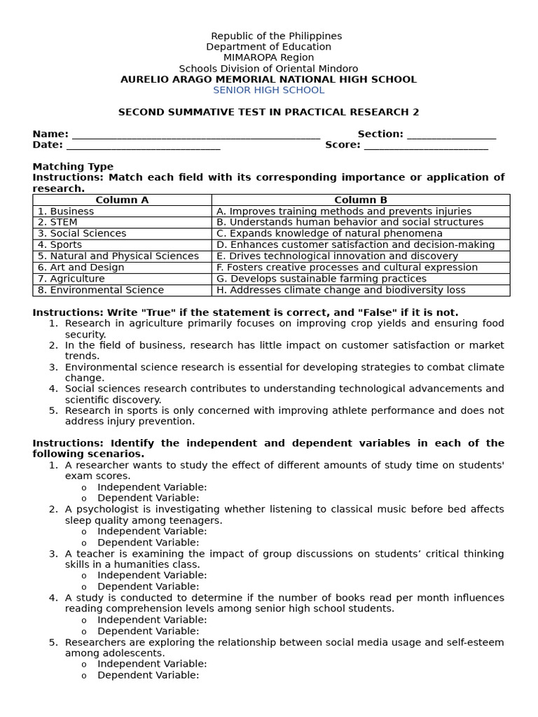 Summative Test 2 Research 2 | PDF | Level Of Measurement | Behavioural ...